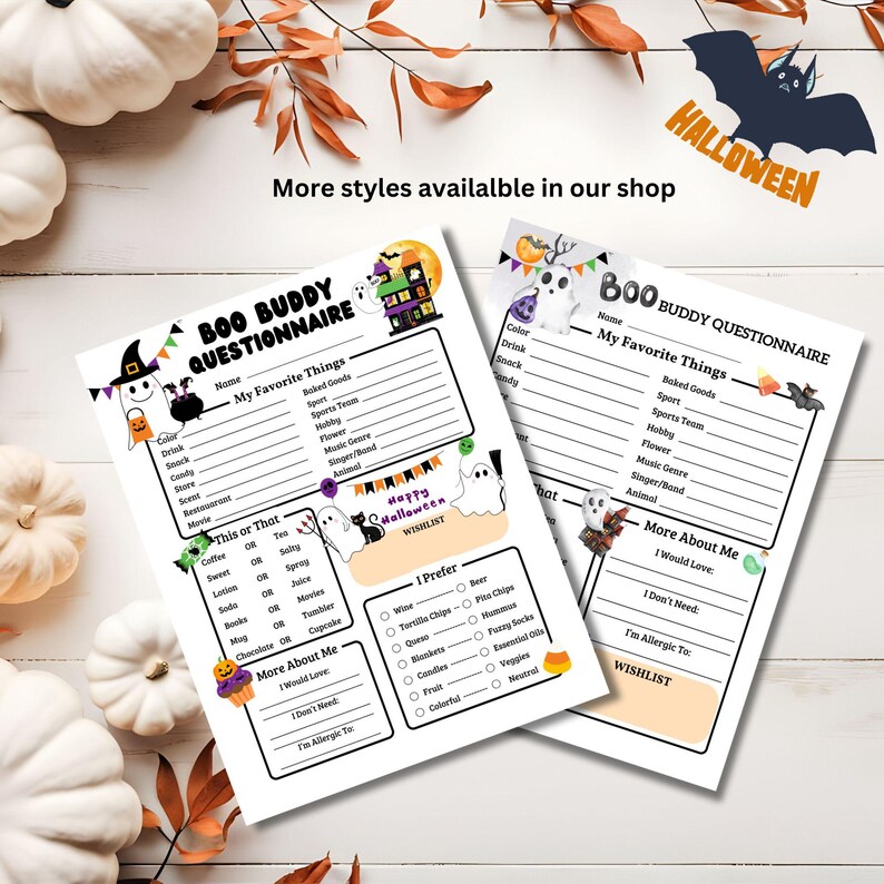 BOO Buddy Questionnaire Halloween Printable Coworker Family Friends Fun ...
