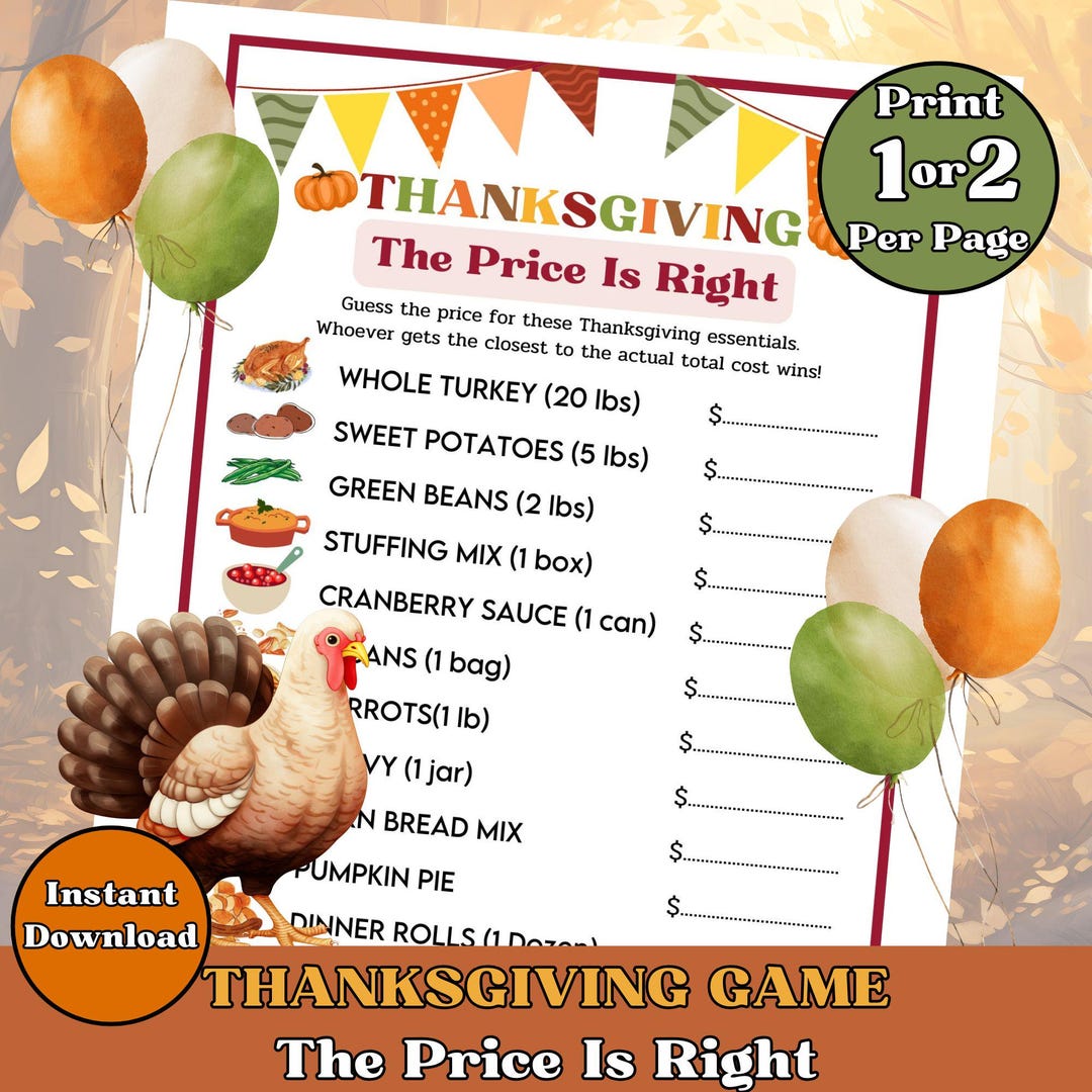 Price is Right Thanksgiving Game, Fun Party Game for Thanksgiving ...