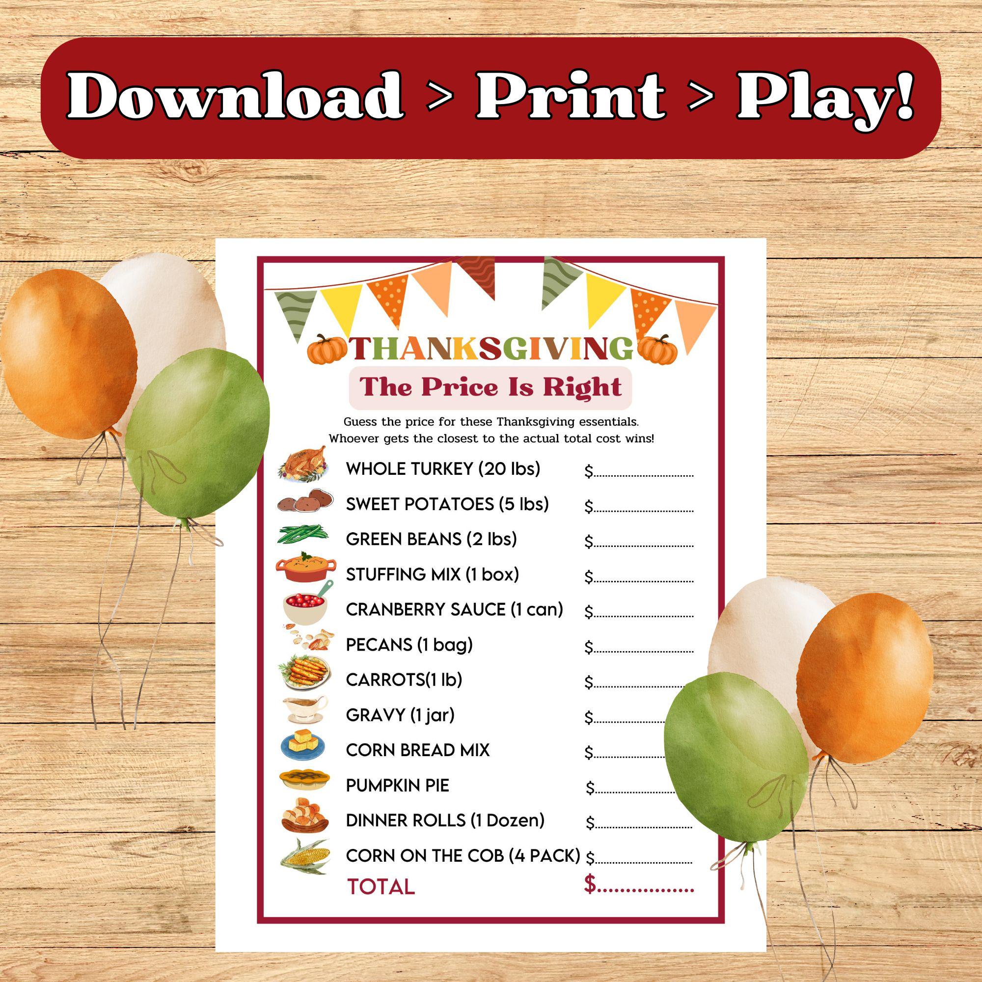 Price is Right Thanksgiving Game, Fun Party Game for Thanksgiving ...