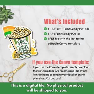 Printable St. Patricks Day Popcorn Tags Just Poppin' By-pdf & Editable ...