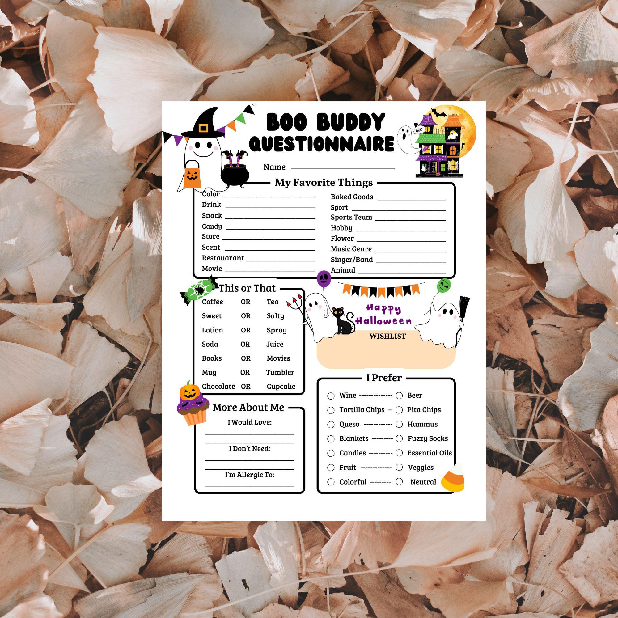 BOO Buddy Questionnaire Printable Halloween Coworker Family Staff ...