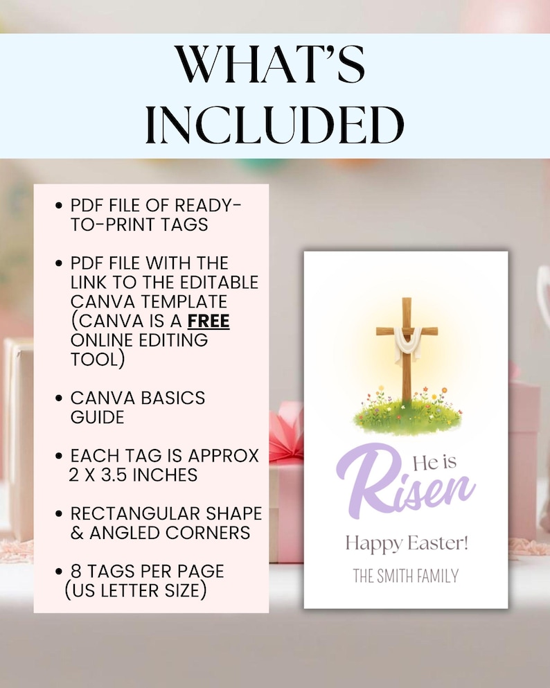 He is Risen Easter Gift Tag Printable Christian Easter Tag, Religious ...