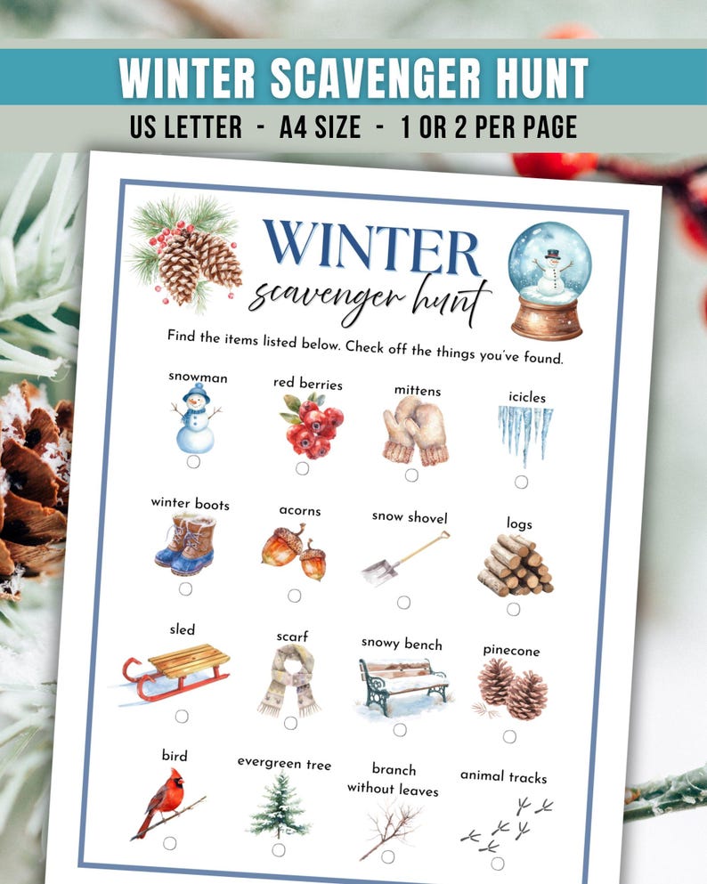 Printable Winter Scavenger Hunt Winter Game for Kids Adults Teens ...