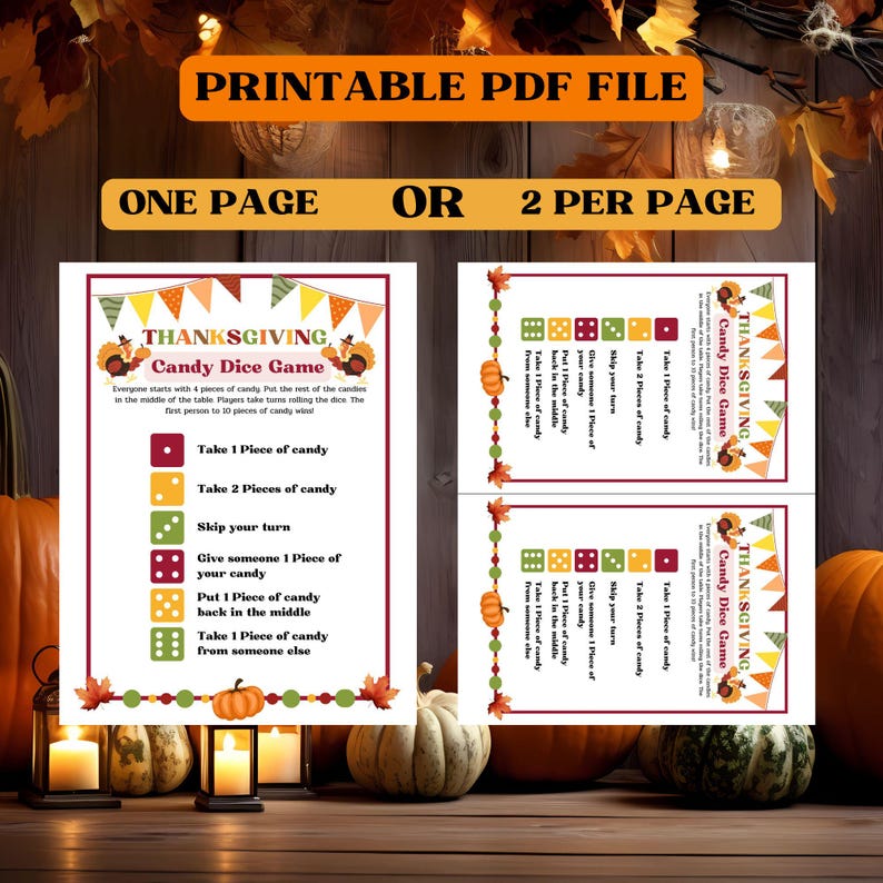 Thanksgiving Candy Dice Game, Fun Family Party Game Printable Holiday ...