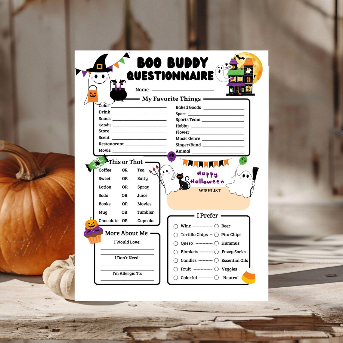 BOO Buddy Questionnaire Printable Halloween Coworker Family Staff ...