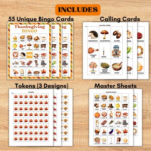 Printable Thanksgiving Bingo Game 55 Bingo Cards Fun Thanksgiving Game ...