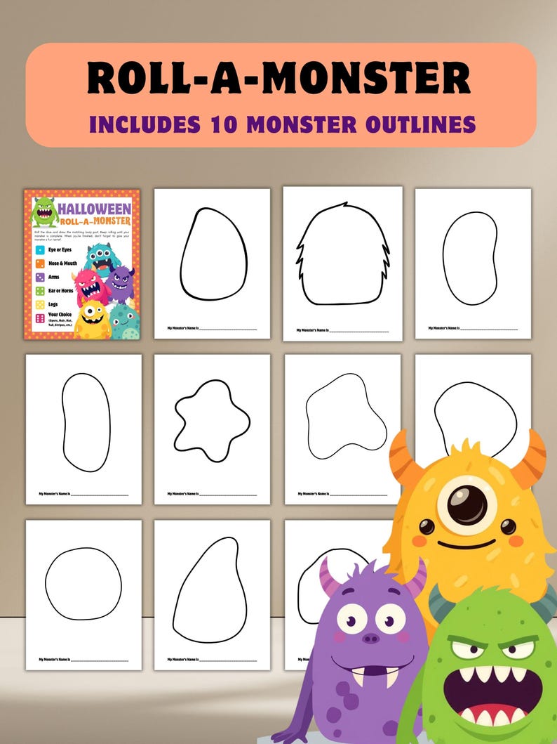 Roll A Monster Printable Halloween Game – Kids Classroom Halloween ...
