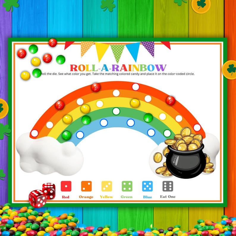 Roll a Rainbow Dice Game Printable Fun St Patricks Day Color Math Game ...