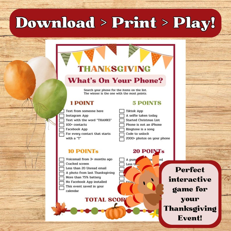 Thanksgiving Game - What's on Your Phone? Fun Family Holiday Dinner ...