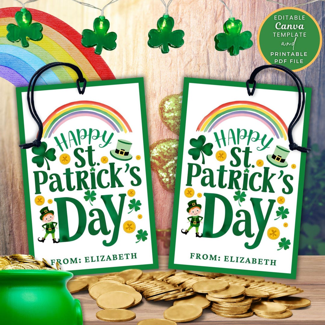 St. Patrick's Day Gift Tags Printable & Editable Saint Paddys Day Tags ...