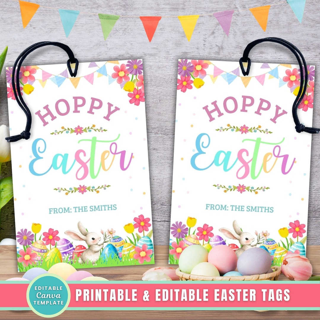 Hoppy Easter Gift Tag Printable Editable Easter Basket Tag Easter Egg ...