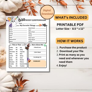 BOO Buddy Questionnaire Printable Halloween Coworker Family Staff ...