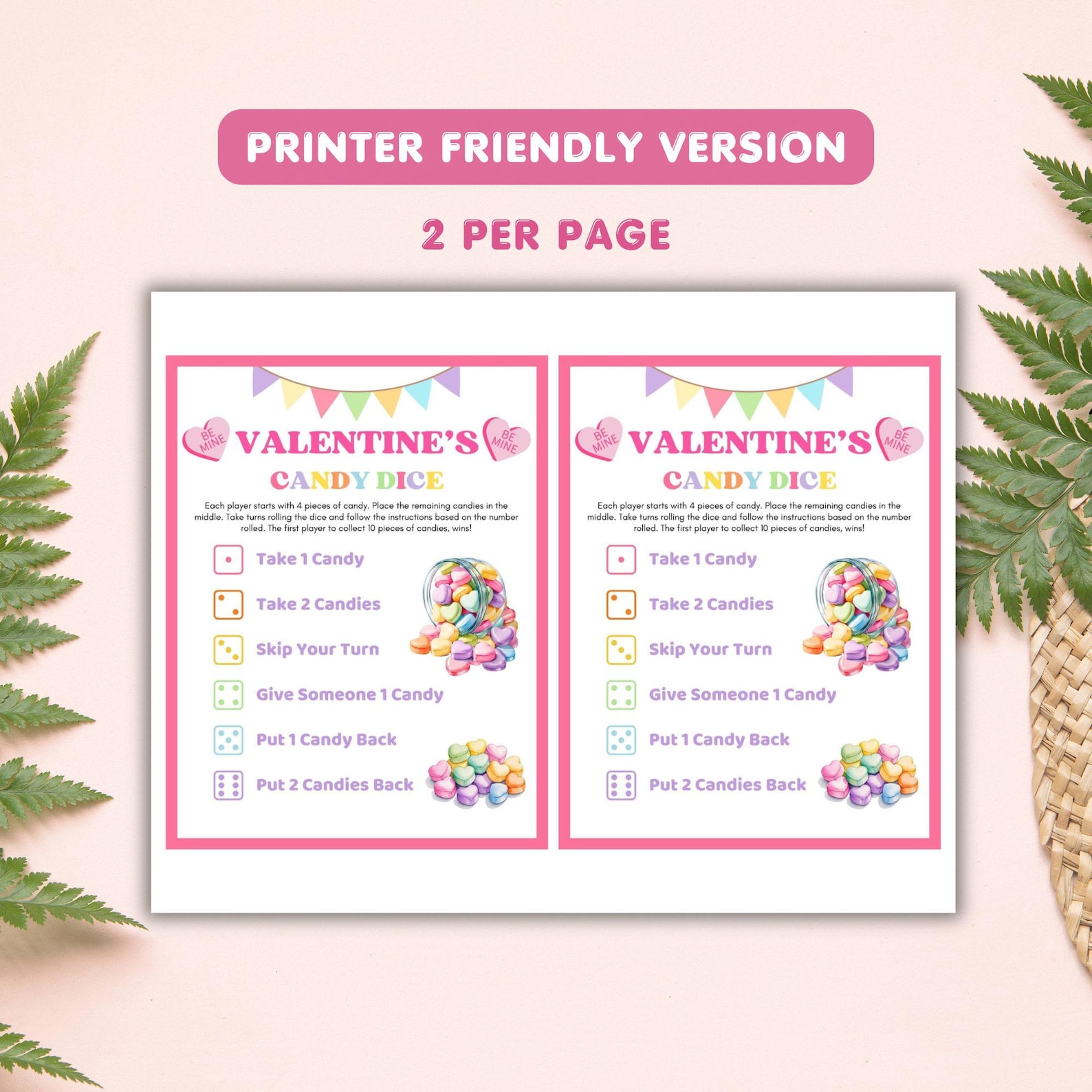 Valentines Day Candy Dice Game Printable Fun Valentine Pastel Theme ...