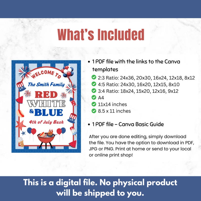 Editable 4th of July Welcome Sign Red White & Blue Backyard BBQ Picnic ...