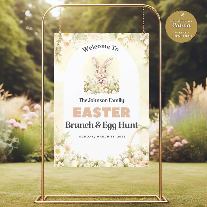 Editable Easter Welcome Sign Easter Brunch Egg Hunt Sign Spring Bunny ...