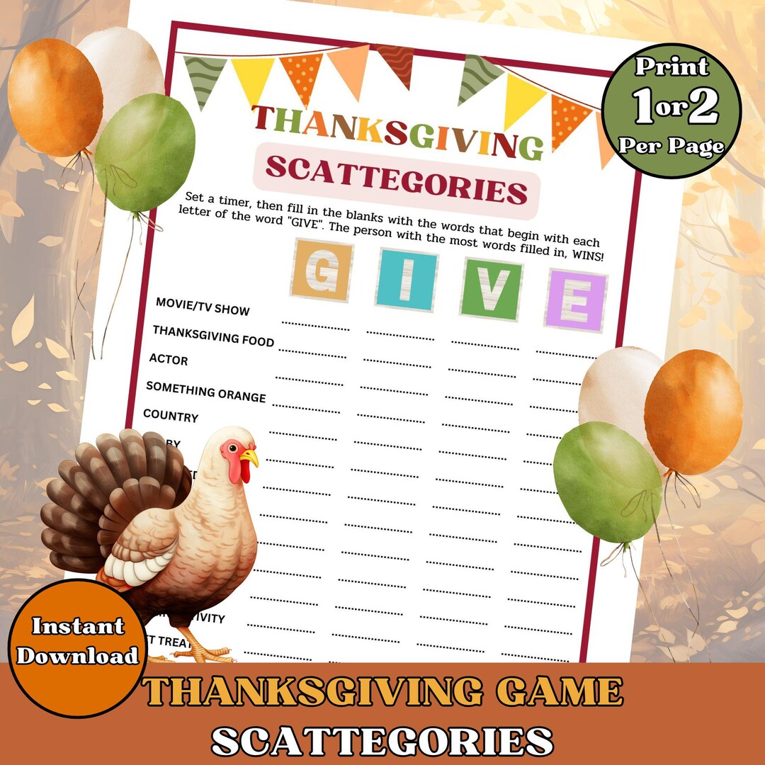 Thanksgiving Scattegories, Fun Family Game, Holiday Dinner Party Game ...