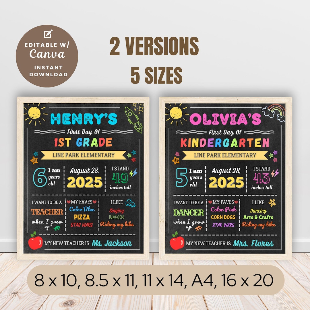 Editable First Day of School Sign Canva Template – Chalkboard Design ...