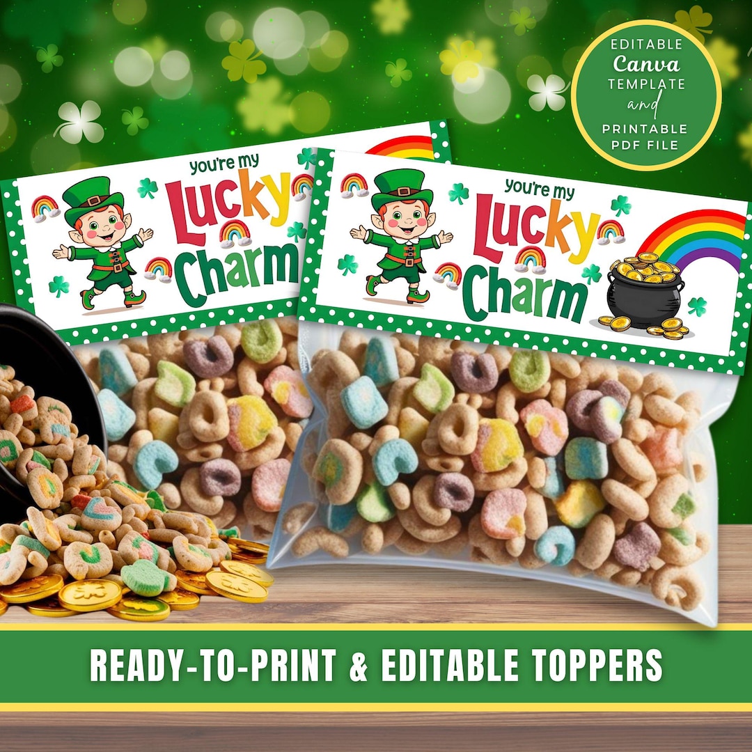 St Patricks Day Treat Bag Topper You're My Lucky Charm Printable DIY ...