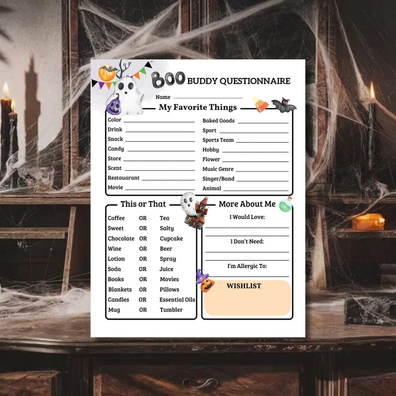 BOO Buddy Questionnaire Printable Halloween Coworker Family Staff ...