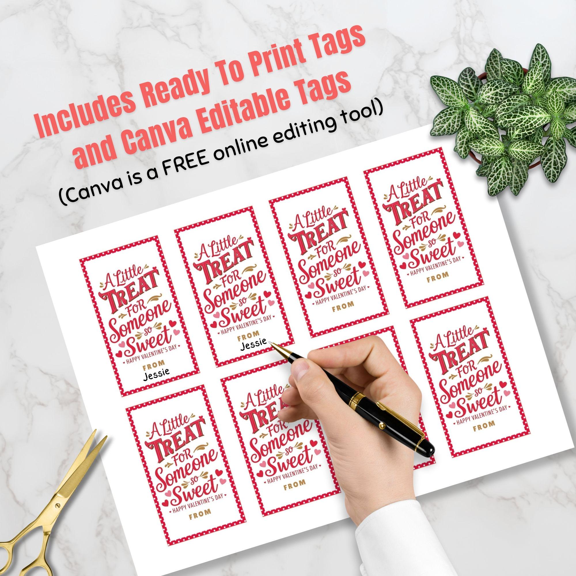 Editable Valentine Gift Tag Printable A Little Treat for Someone so ...