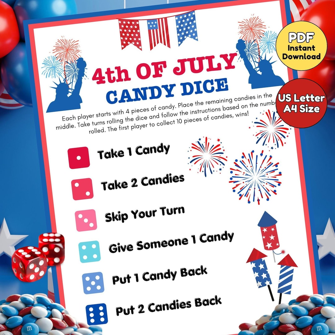 4th of July Candy Dice Game | Red White Blue Printable Party Game ...