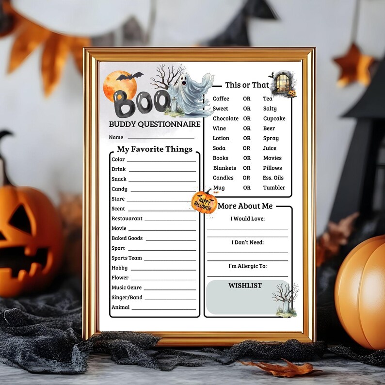 BOO Buddy Questionnaire Halloween Printable Coworker Family Friends Fun ...
