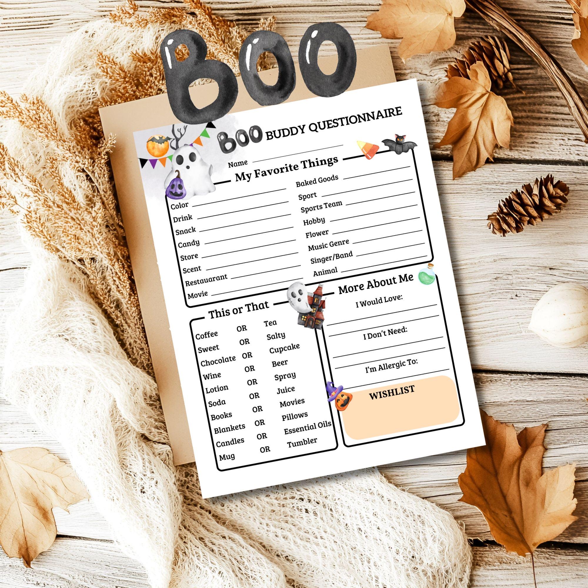 BOO Buddy Questionnaire Halloween Printable Coworker Family Friends Fun ...