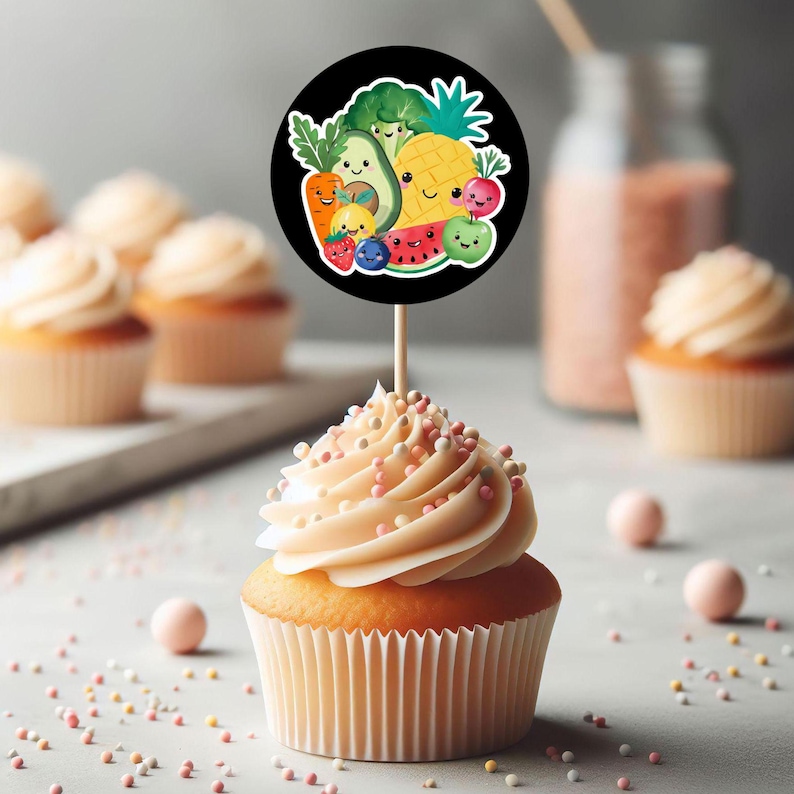 Dancing Fruit Cupcake Toppers Printable & Editable Party Decor | Neon ...