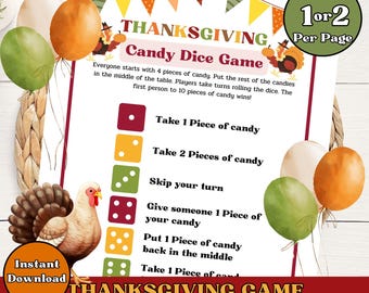 Thanksgiving Candy Dice Game Printable - Etsy