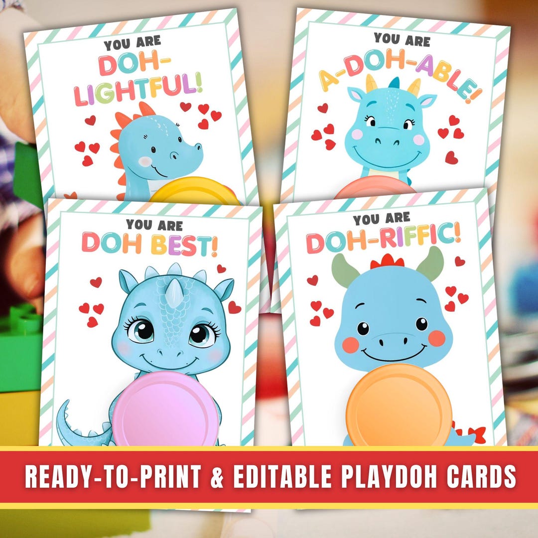 Playdoh Valentine Cards Dragons Printable and Editable Playdough ...