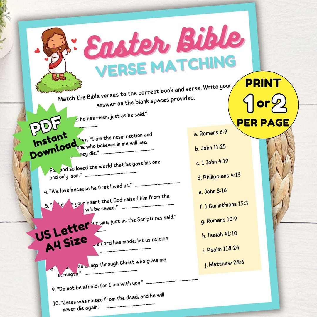 Easter Bible Verse Matching Game Printable Christian Family & Sunday ...