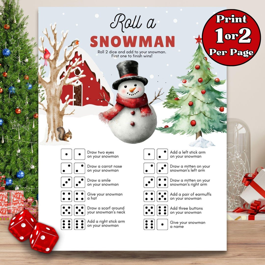 Roll A Snowman Game Printable Christmas Activity for Family Kids ...