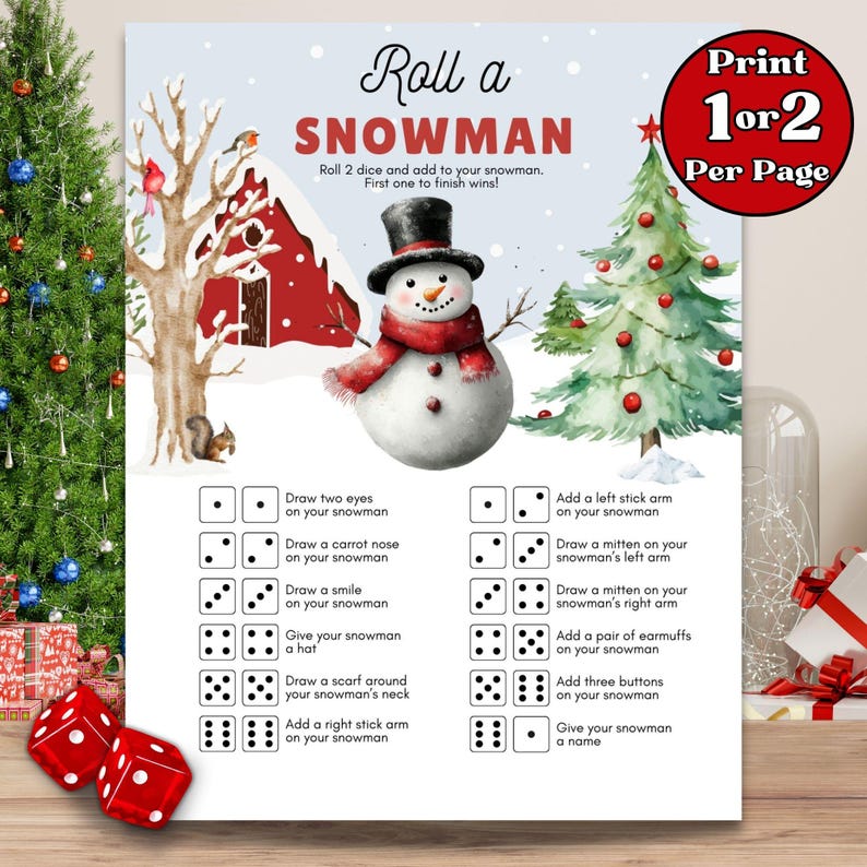 Roll A Snowman Game Printable Christmas Activity for Family Kids ...