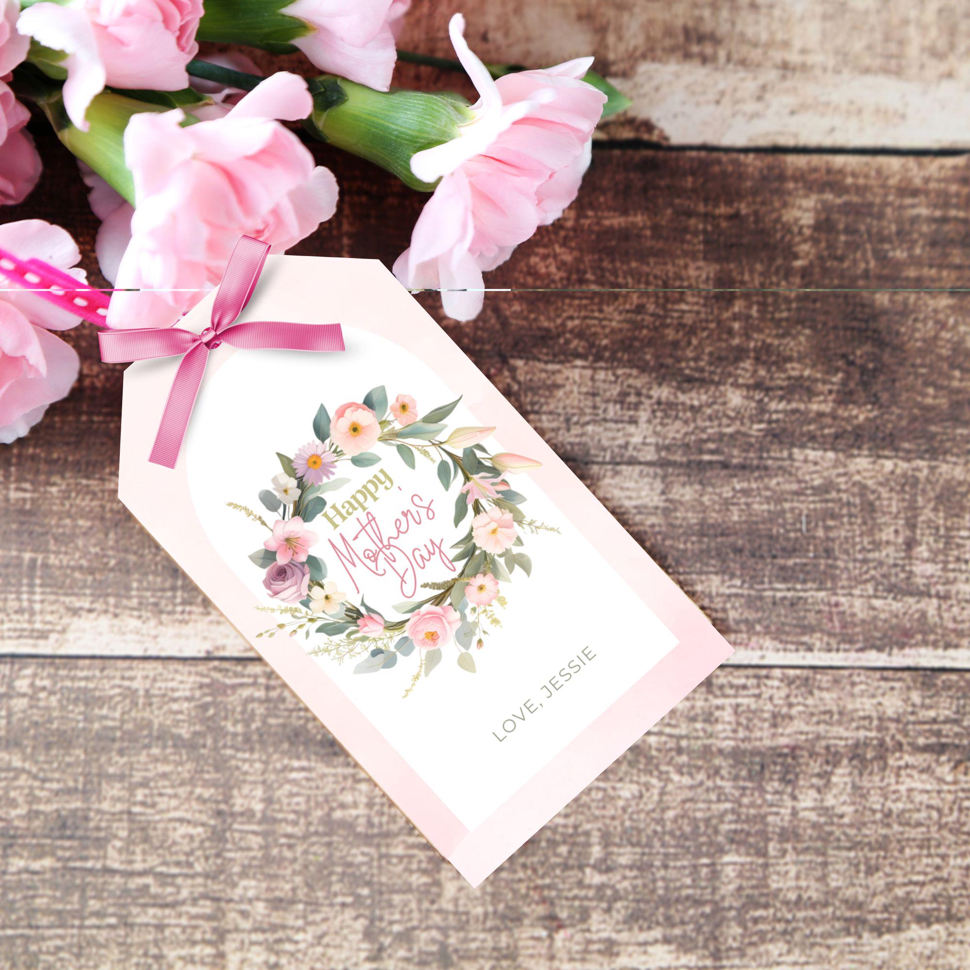 Mother’s Day Gift Tag Printable & Editable Canva Template Floral Wreath ...