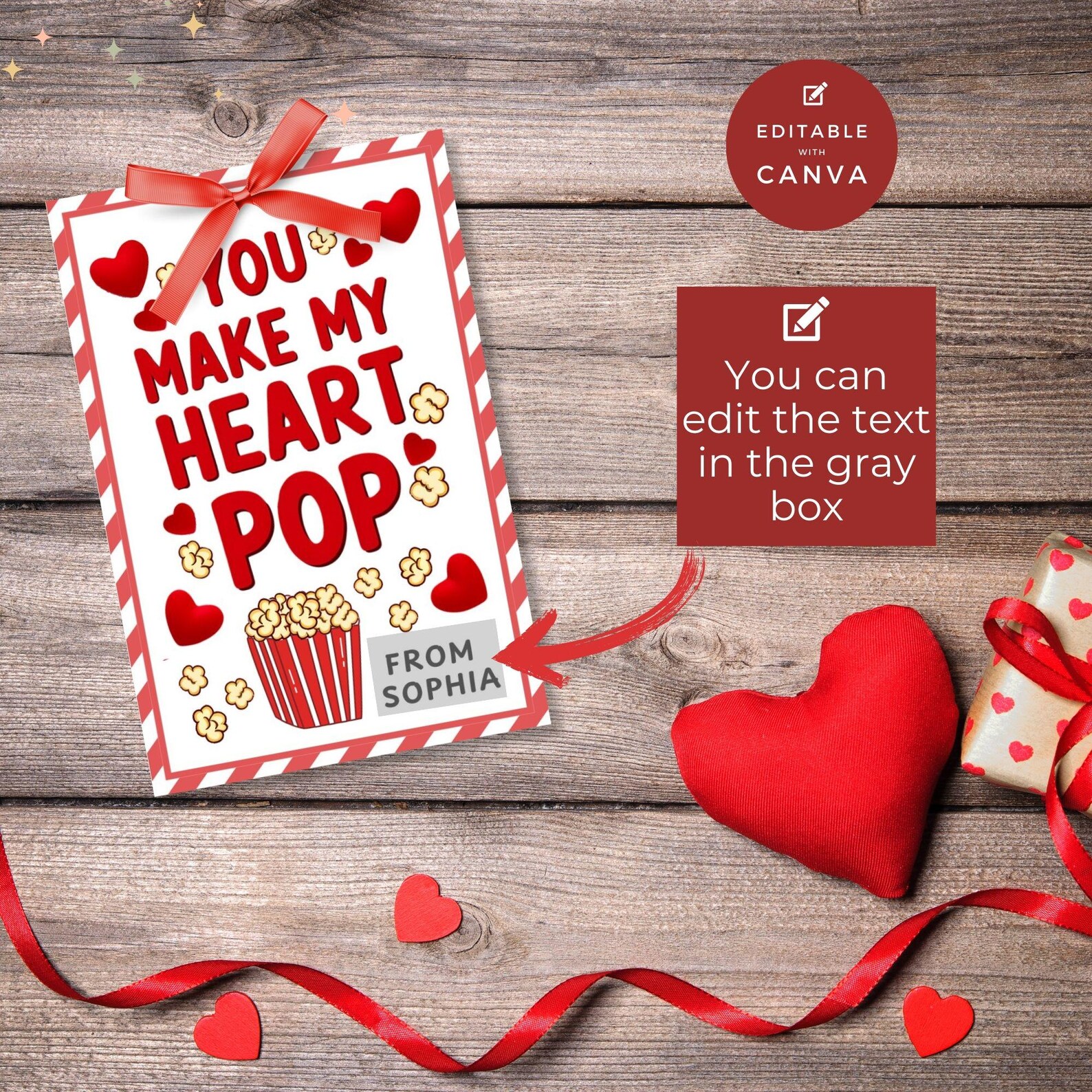 Editable Popcorn Valentine Card Tag Printable You Make My Heart Pop, US ...