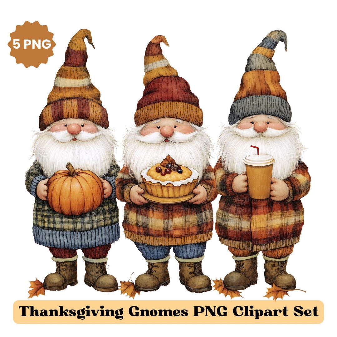 Thanksgiving Gnomes PNG Clipart Bundle Autumn Gnomes, Pumpkin Pie ...