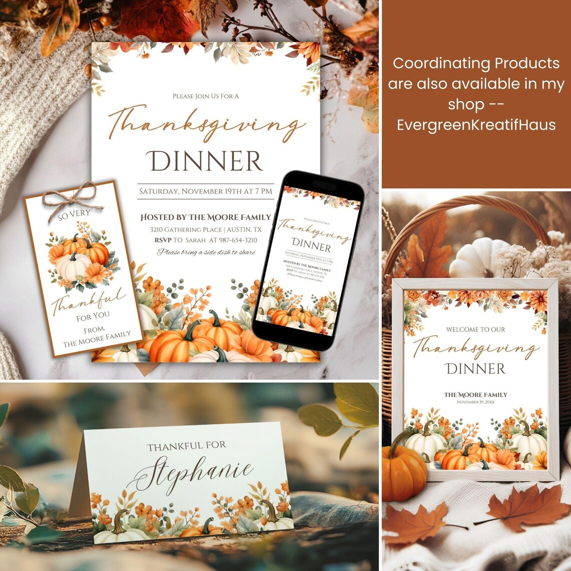 Editable Thanksgiving Menu Template Printable Custom Autumn Fall ...