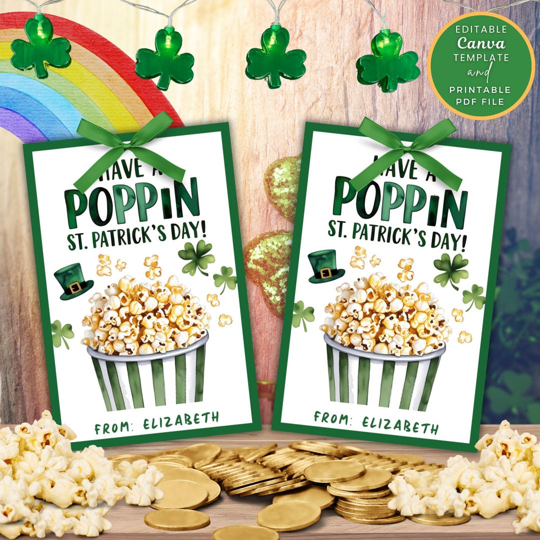 St Patricks Day Popcorn Tag Printable Lucky Treat Tags DIY Party Favor ...