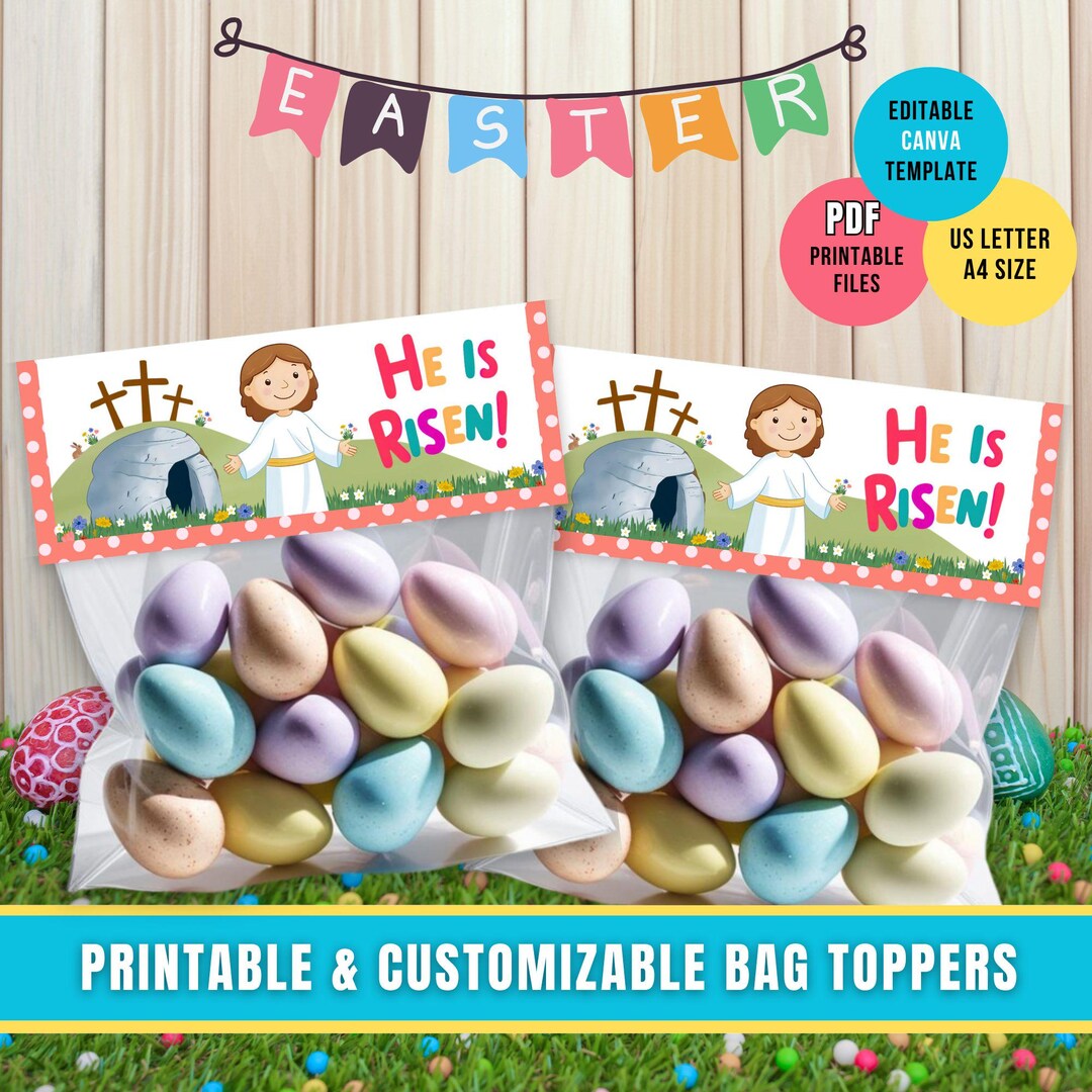 He is Risen Easter Treat Bag Topper-printable Easter Basket Bag Tag ...