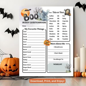 BOO Buddy Questionnaire Halloween Printable Coworker Family Friends Fun ...