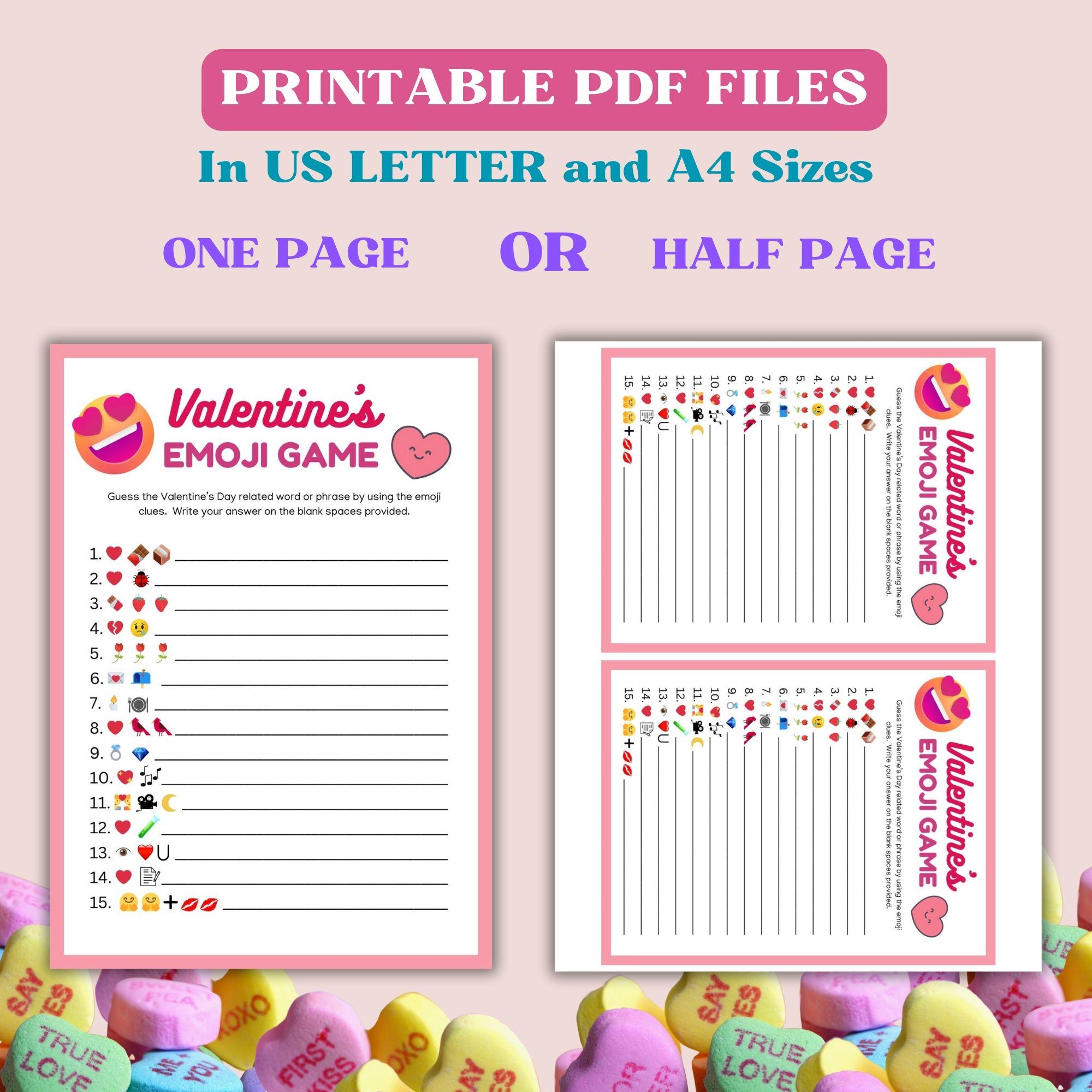 Valentine Emoji Game Printable PDF - Fun Valentines Day Party Game ...