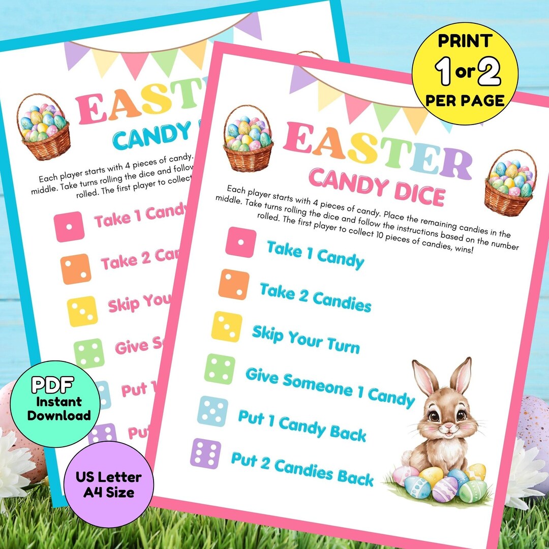 Printable Easter Candy Dice Game Fun Family Activity for Kids and ...