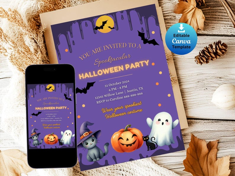 Editable Kids Halloween Party Invitation DIY Spooky Cute Halloween ...