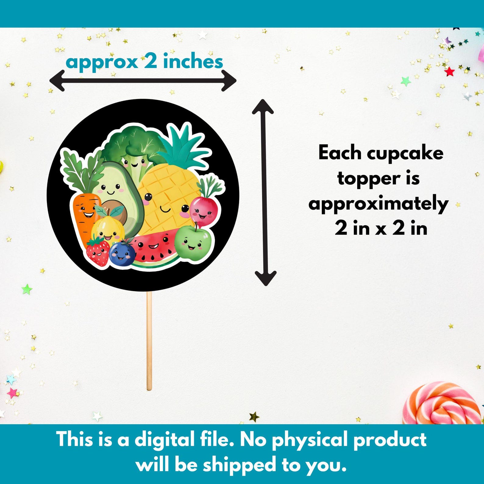 Dancing Fruit Cupcake Toppers Printable & Editable Party Decor | Neon ...