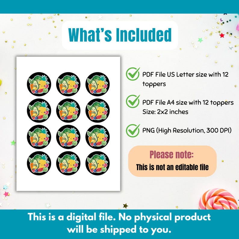 Dancing Fruit Cupcake Toppers Printable & Editable Party Decor | Neon ...