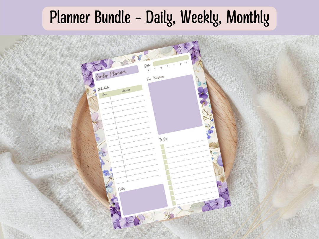 Printable Floral Planner Bundle – Digital Daily Weekly Monthly Purple ...