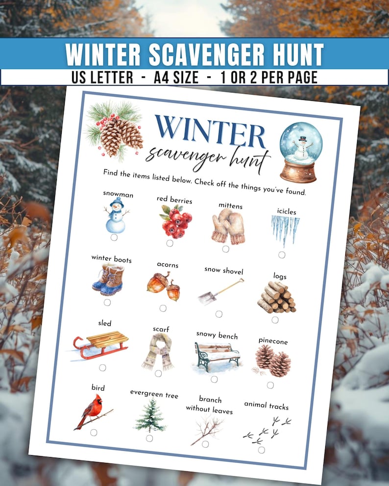 Printable Winter Scavenger Hunt Winter Game for Kids Adults Teens ...