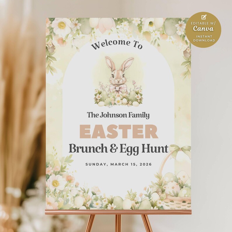 Editable Easter Welcome Sign Easter Brunch Egg Hunt Sign Spring Bunny ...