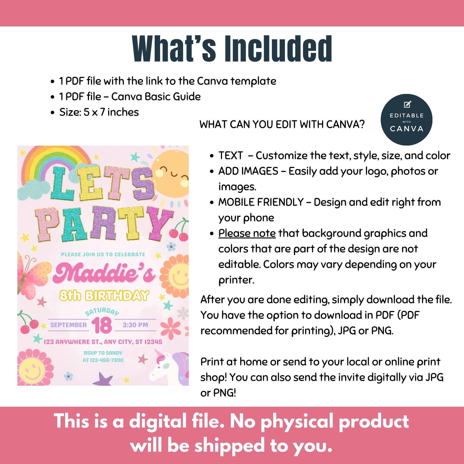 Patch Letter Birthday Invitation - LET’S PARTY Pastel Retro Editable ...