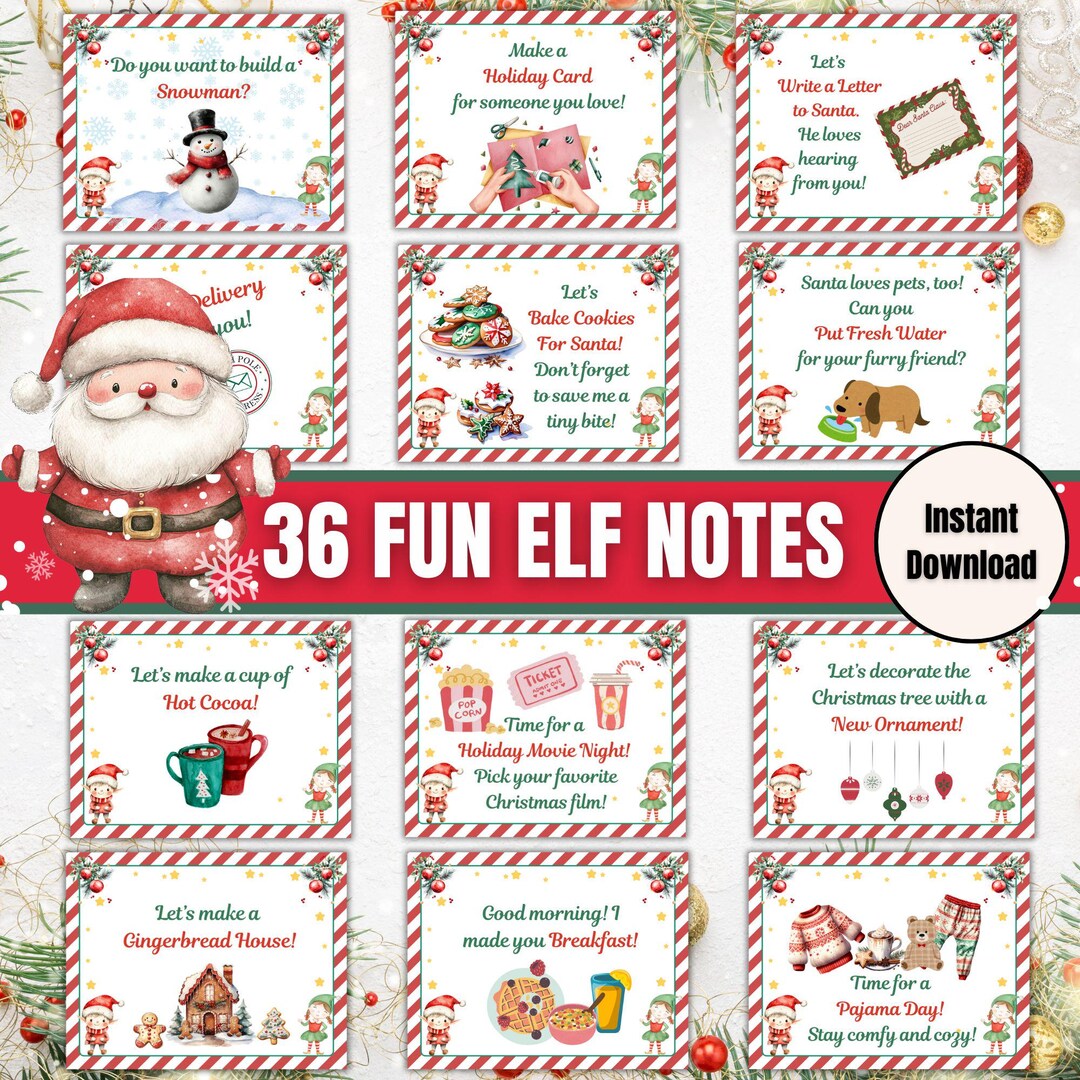 Printable Elf Notes for Kids - 36 Fun Festive Message Christmas Cards ...